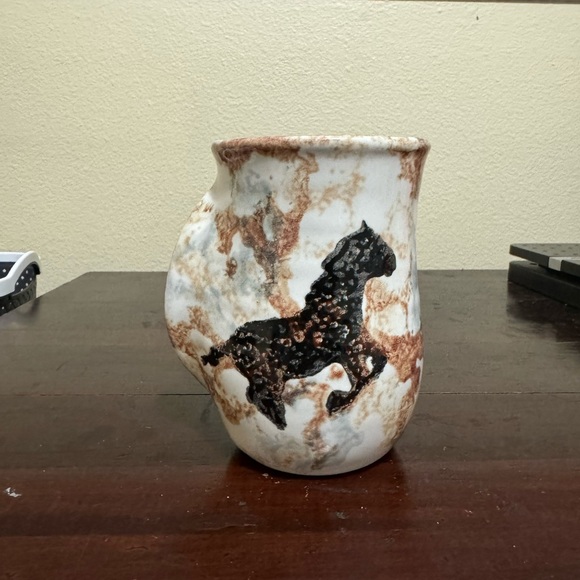Kitchen | Vintage Neher Pottery Hand Warming Cup Mug Black Horse Design ...